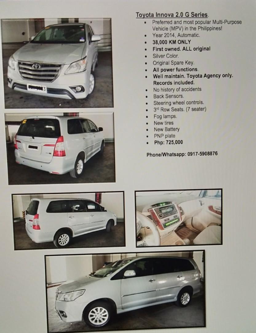 Toyota Innova 2.0 G Series, Cars for Sale on Carousell