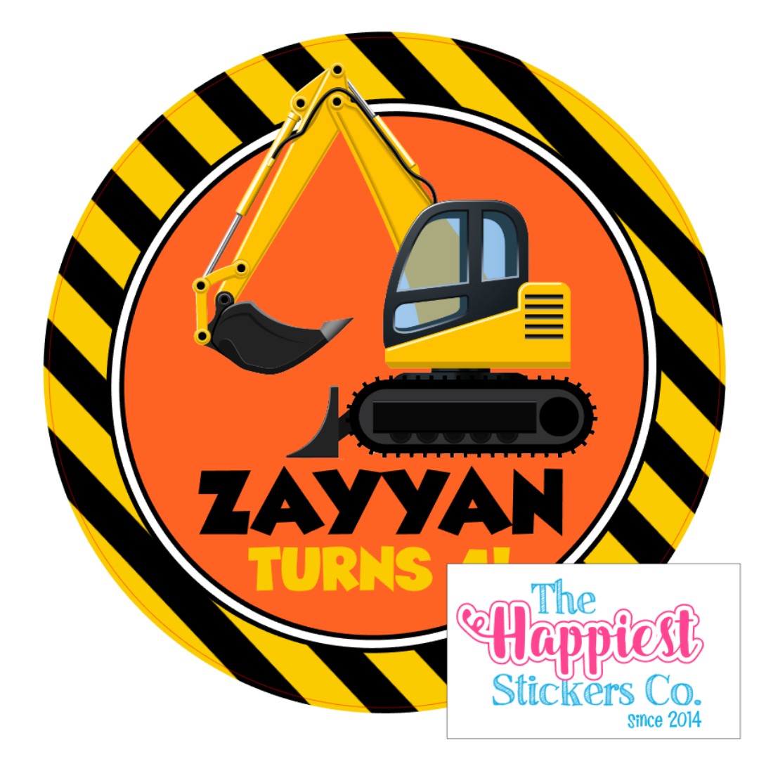 Digger Excavator Construction Vehicle Theme birthday party sticker ...