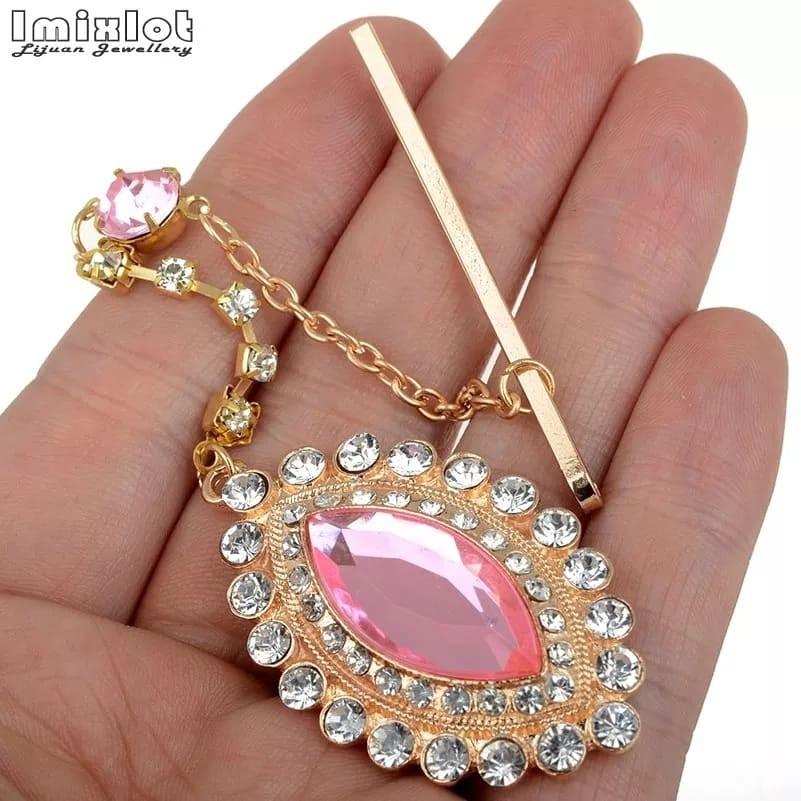 Pink Indian Pakistani traditional tika bindi mang head jewellery chain ...