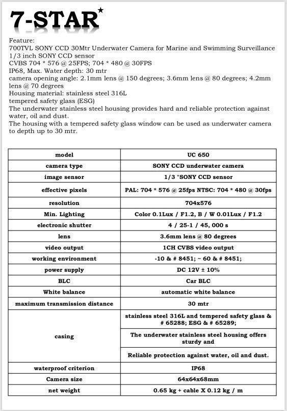 Underwater Marine CCTV Inspection Camera-IP68 Waterproof, SONY Effio ...