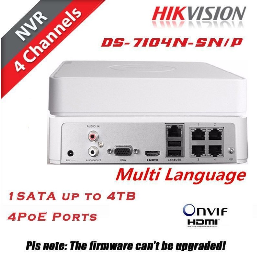 CCTV NVR Hikvision DS-7104N-SN/P with 4 POE Ethernet ports surveillance ...