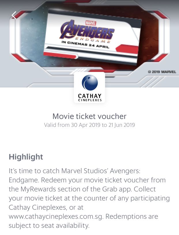 1 x Movie Ticket to Avengers Endgame at Cathay, Everything Else on ...
