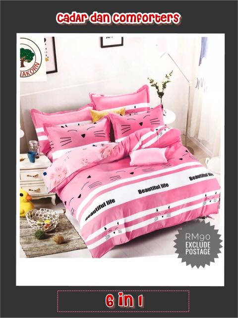 Set Cadar dan Comforters 6 in 1, Furniture & Home Living, Home Decor ...
