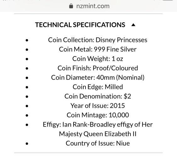 Disney Princess Belle 1 oz Silver Coin NZ Mint Limited Edition, Hobbies ...