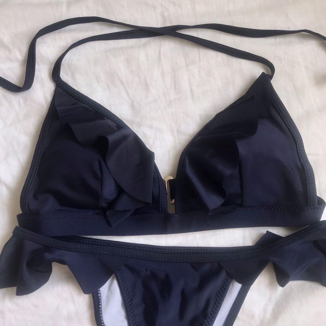 Navy Ruffle Bikini Set, Women's Fashion, Swimwear, Bikinis & Swimsuits ...