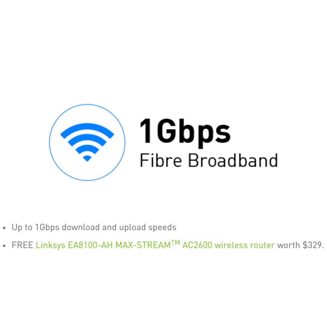 @19.90$/mth 1Gbps Fibre Broadband with modem+router STARHUB (normal 39. ...