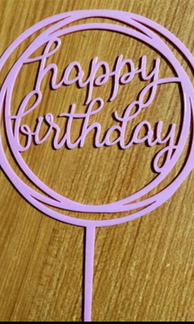 Pink Happy Birthday Cake Topper, Hobbies & Toys, Stationery & Craft ...