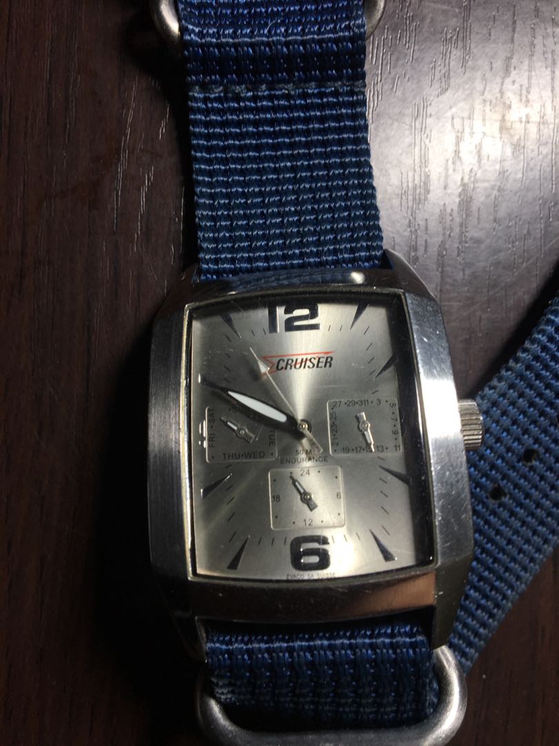 RUSH SALE(NEGOTIABLE): Cruiser watch with blue veloci strap, Men's ...