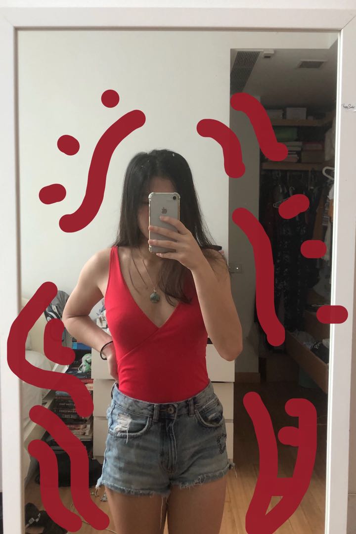 Red Zara wrap around body suit, Women's Fashion, Tops, Sleeveless on ...