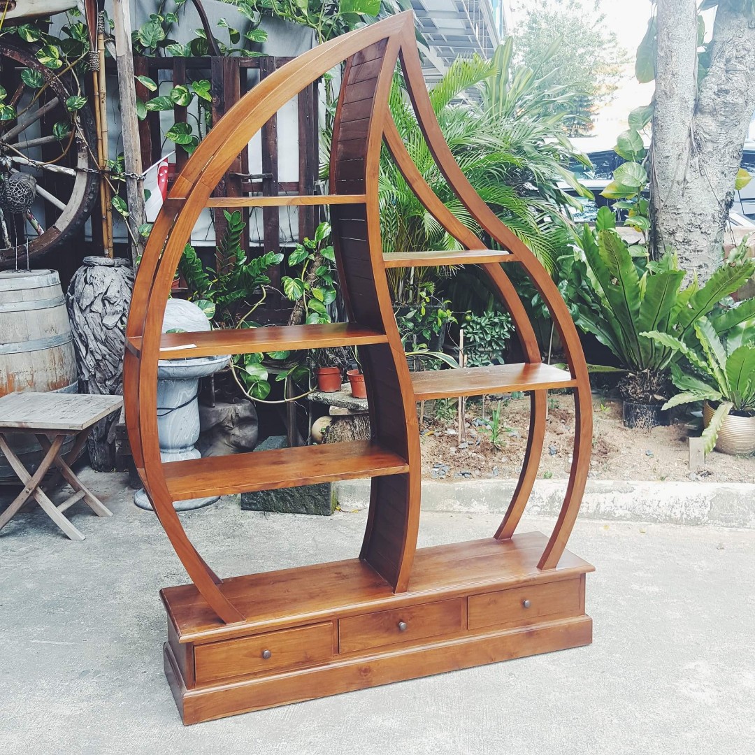 Teak Open Leaf Shaped Display Shelf / Book Rack, Furniture & Home ...