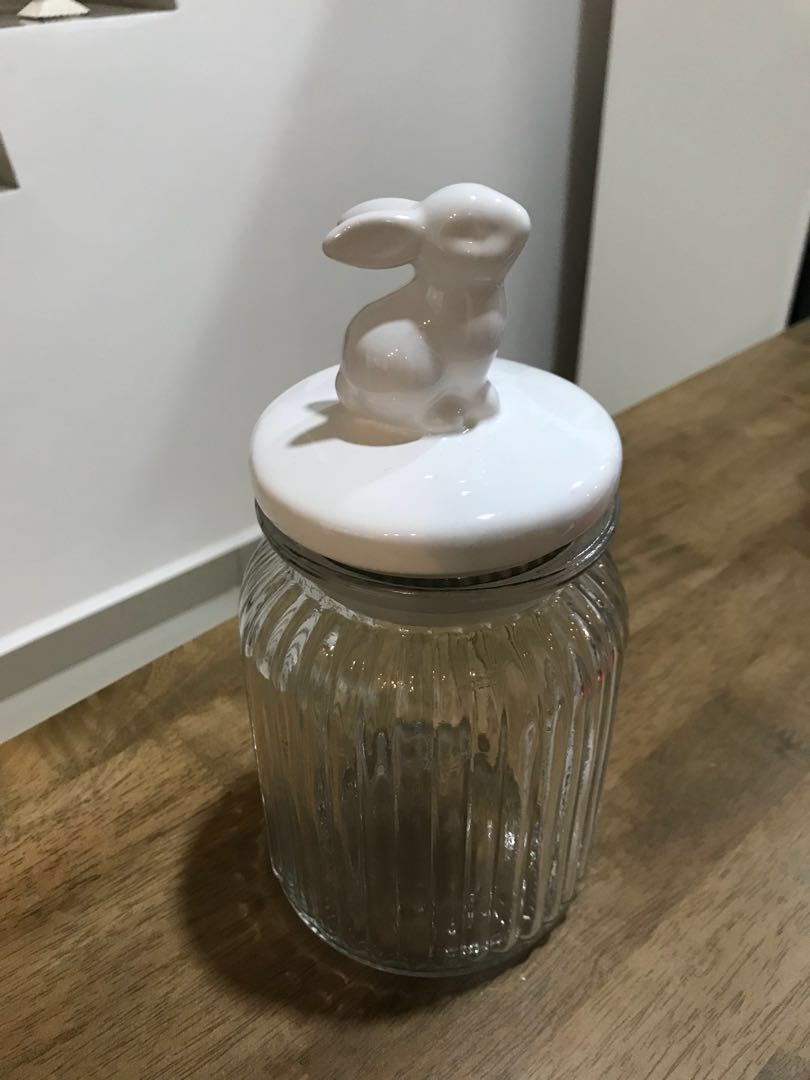 Vintage Style Jar with Ceramic Bunny Rabbit Lid , Furniture & Home ...