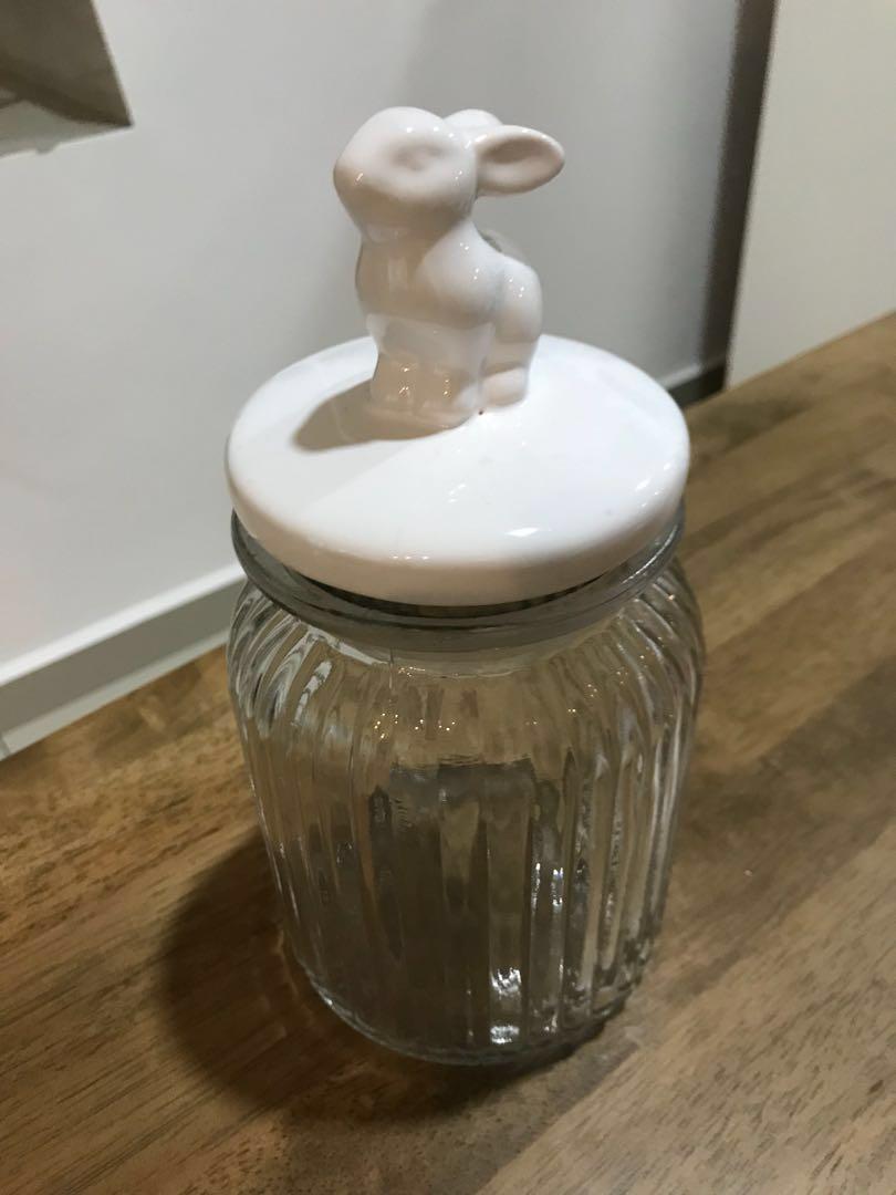 Vintage Style Jar with Ceramic Bunny Rabbit Lid , Furniture & Home ...
