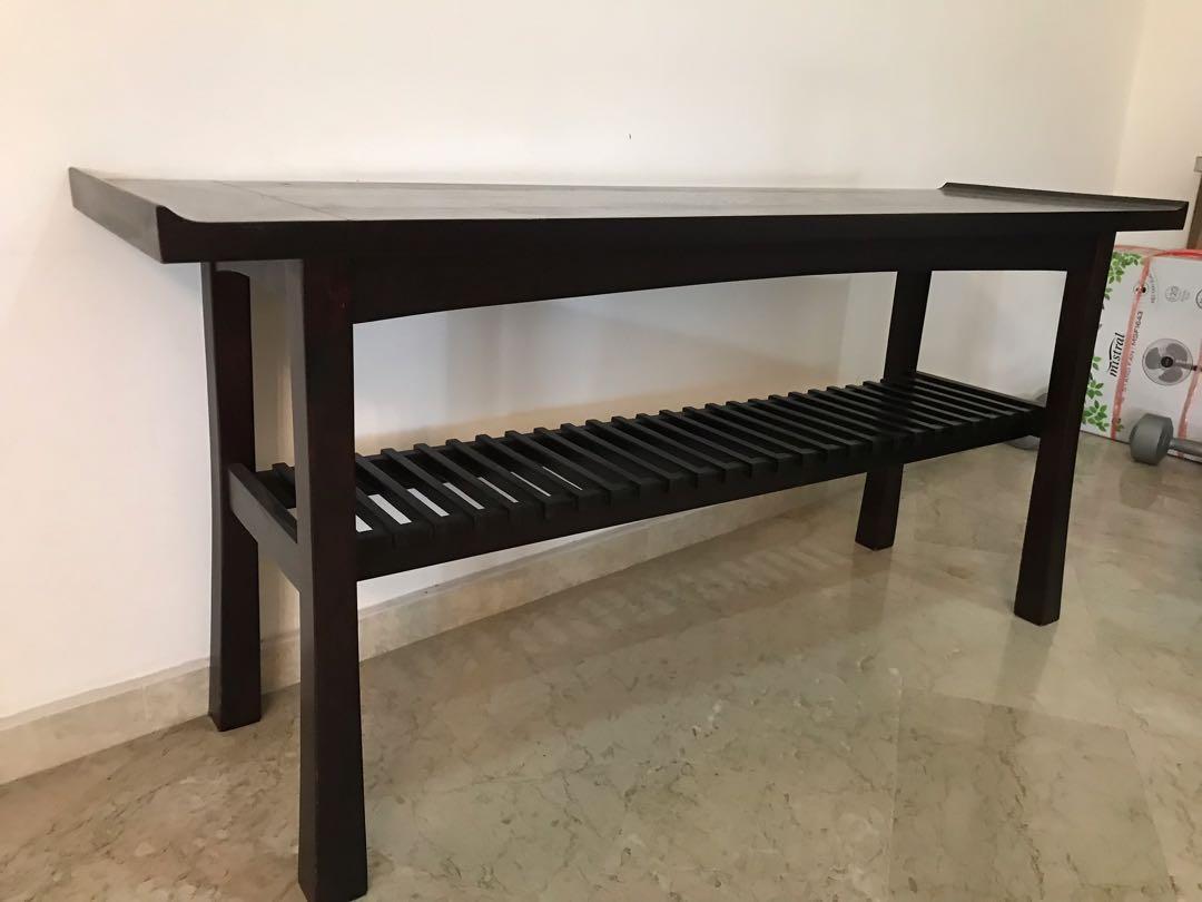 Solid teak wood long display table, Furniture & Home Living, Furniture ...