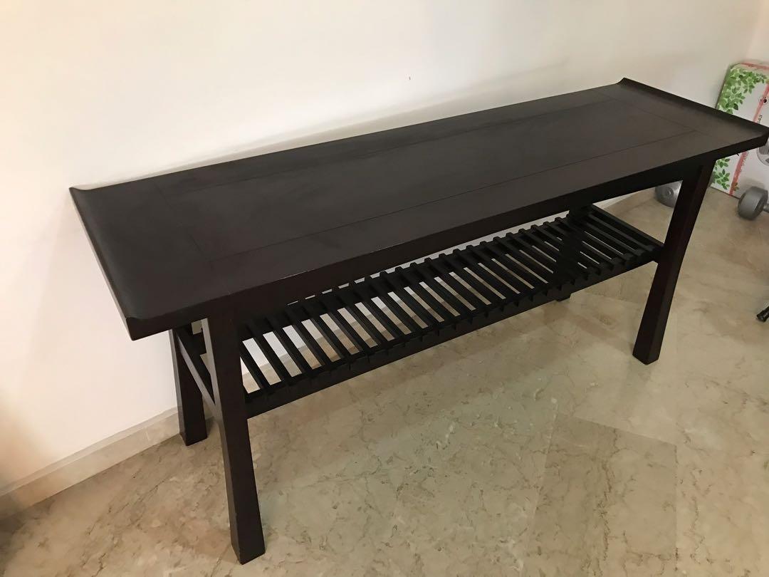Solid teak wood long display table, Furniture & Home Living, Furniture ...