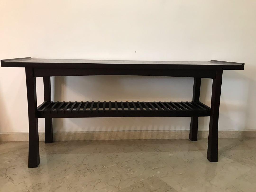Solid teak wood long display table, Furniture & Home Living, Furniture ...