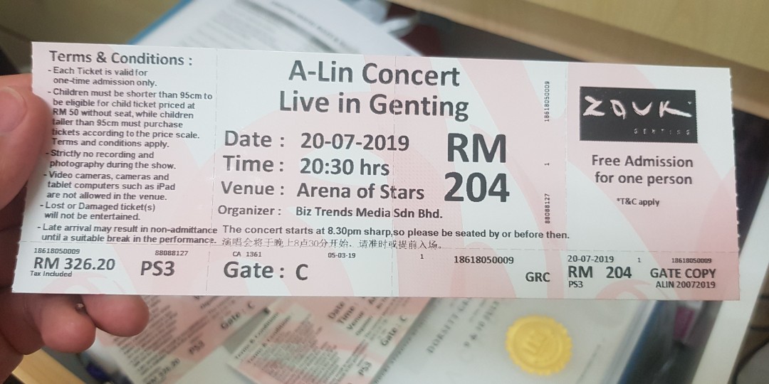 A-Lin Concert Live in Genting seat, Tickets & Vouchers, Local ...
