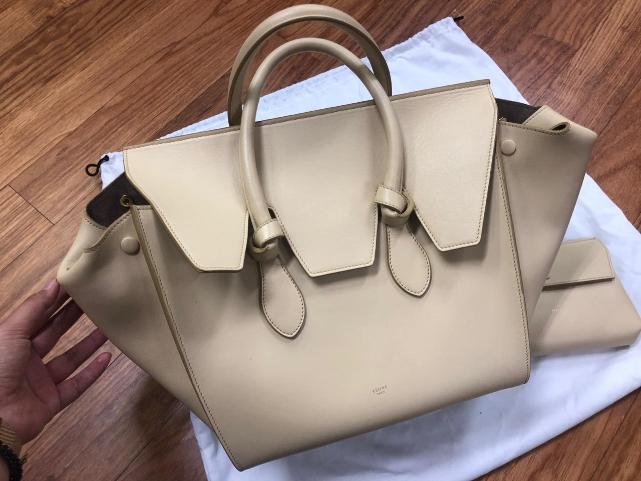 CELINE Tie bag large in beige leather, Barang Mewah, Tas & Dompet di Carousell