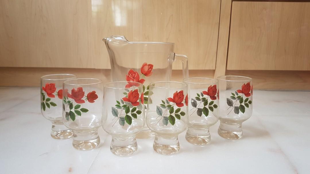 Pyrex Glassware Tea Set (June Rose) -update, Furniture & Home Living ...