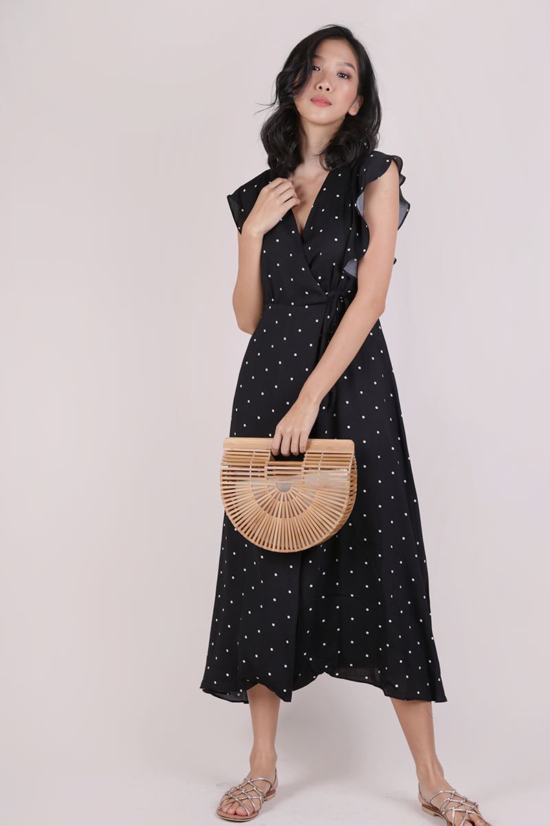 The Tinsel Rack Judith Wrap Maxi Dress Polka Dots, Women's Fashion ...