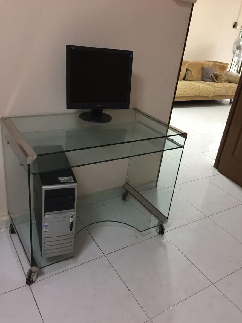 Computer Table Glass, Furniture & Home Living, Furniture, Tables & Sets ...