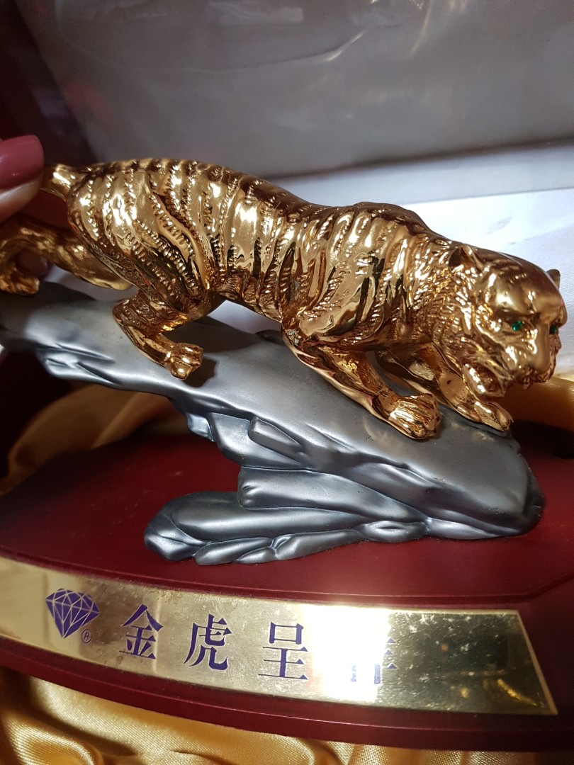 Final Reduction- Gold Plated Tiger Statue, Women's Fashion, Jewelry ...