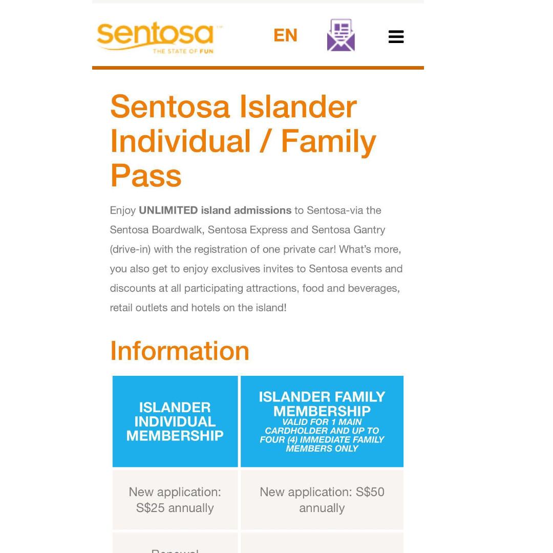 Sentosa Islander Family 1-year Membership, Tickets & Vouchers, Vouchers ...