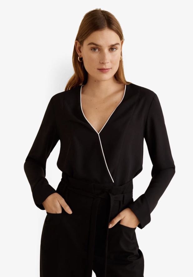 MANGO Basic Contrast Trimming Top, Women's Fashion, Tops, Sleeveless on ...