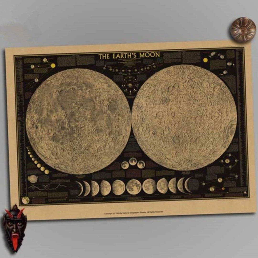 Retro National Geographic Map of The Earth's Moon, Everything Else on ...