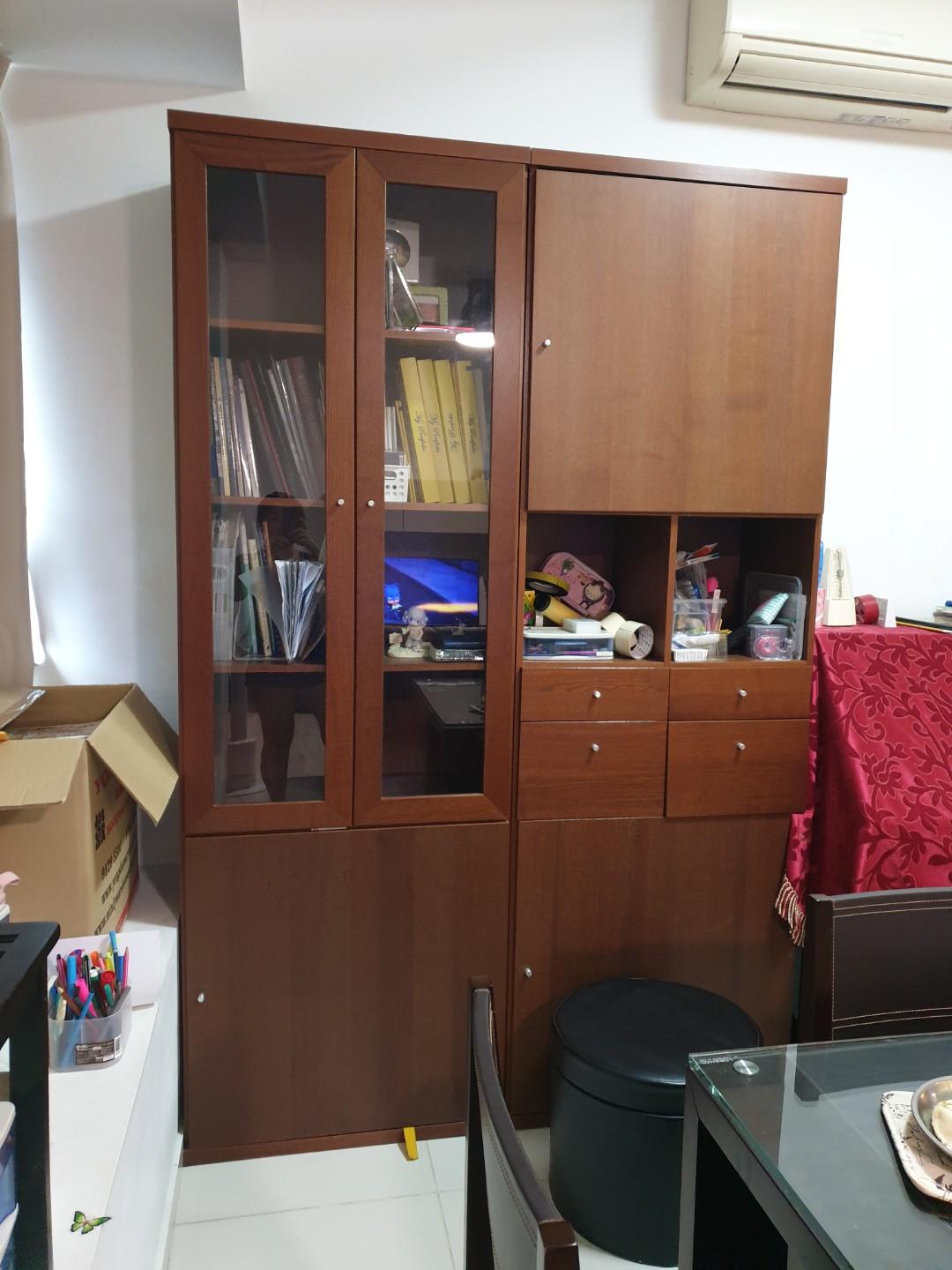 Book cabinet book shelf walnut wood, Furniture & Home Living, Furniture ...