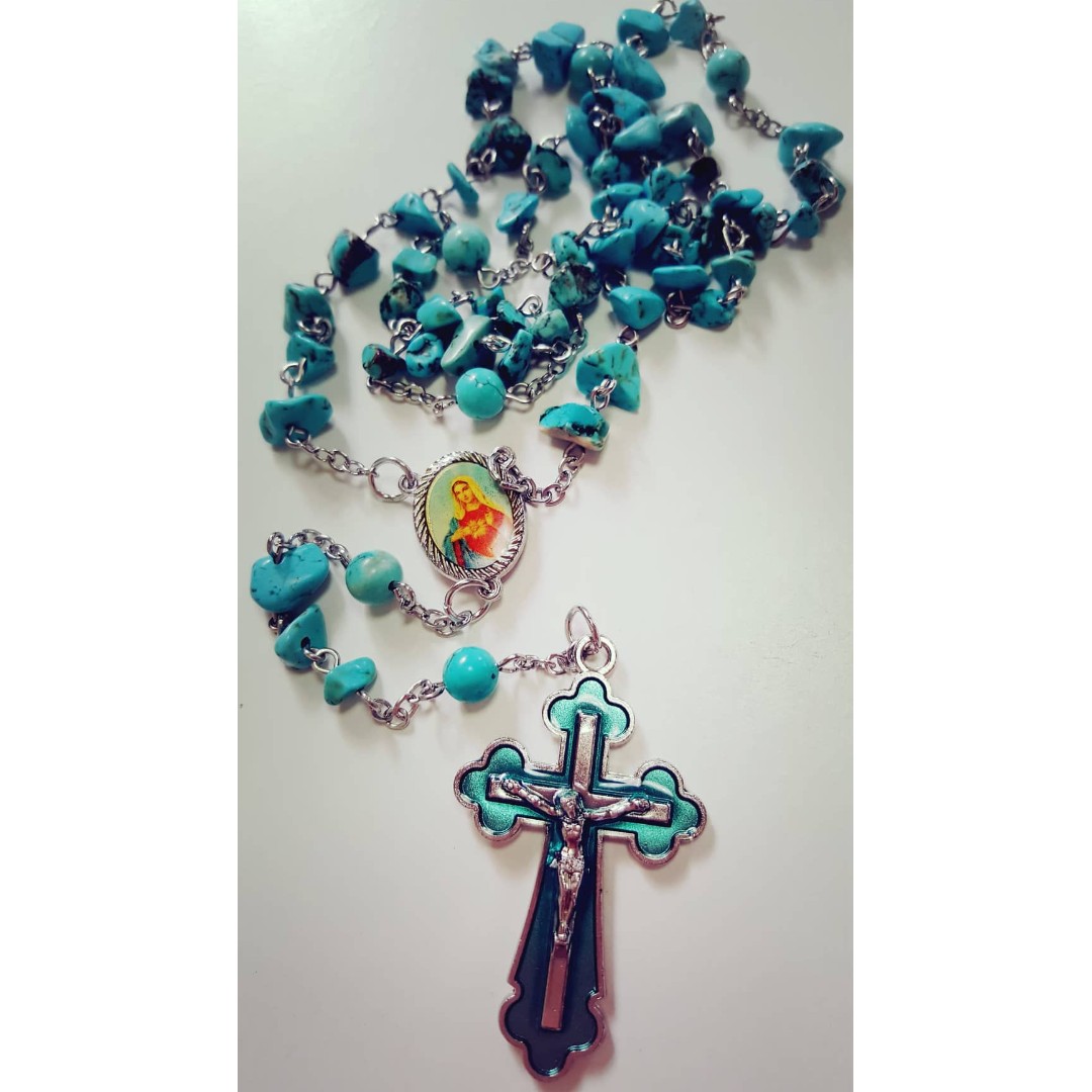 Five-Decade Turquoise Semi-precious Chip Stone Catholic Rosary, Hobbies ...
