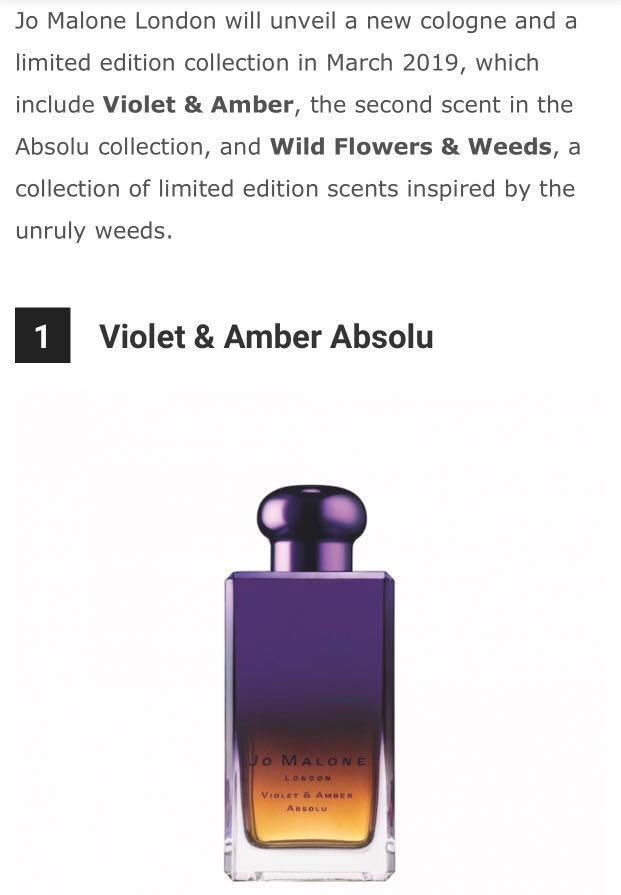 Jo Malone Violet & Amber Absolu, Beauty & Personal Care, Fragrance ...