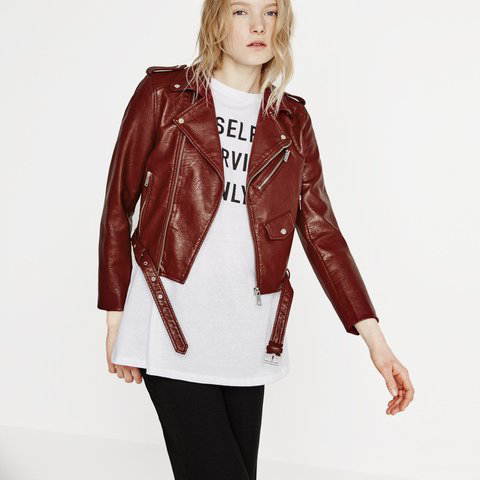 ZARA Red Leather Jacket, Women's Fashion, Coats, Jackets and Outerwear ...