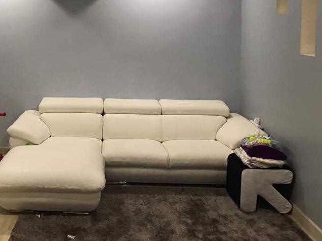 Moscule White L Shape Sofa, Furniture & Home Living, Furniture, Sofas on Carousell