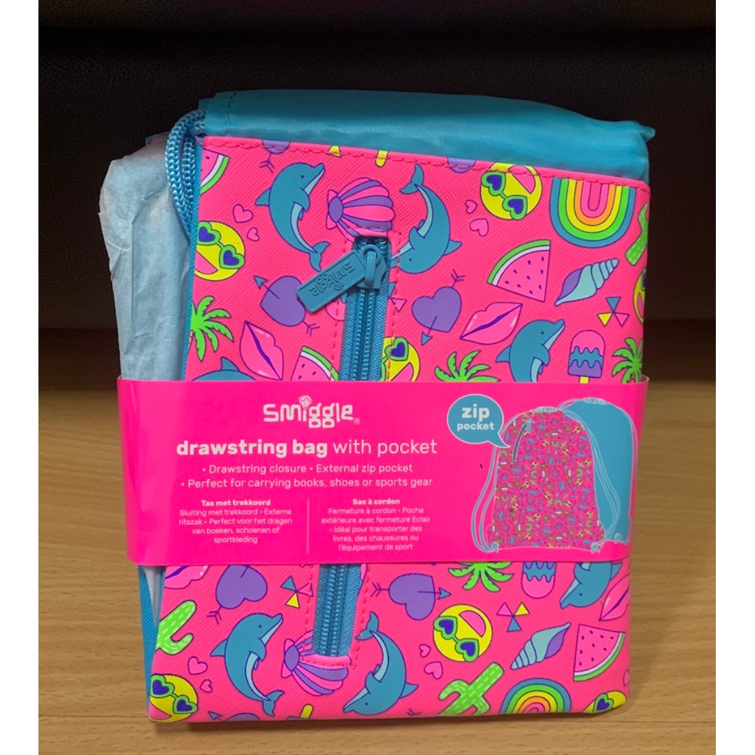Shimmy Drawstring Bag (Pink) (Smiggle) (Authentic) (Brand New), Babies ...