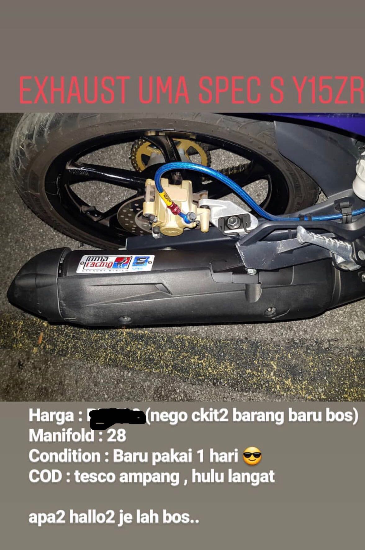 exhaust uma racing spec s y15zr 28mm, Auto Accessories on Carousell