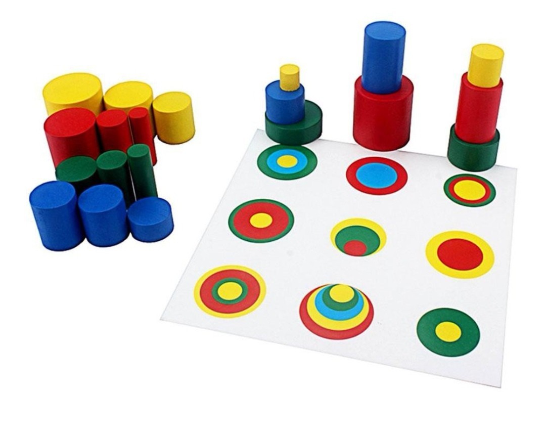 Montessori: Wooden Colourful Cylinders - Stack and Puzzle + Scoop ...