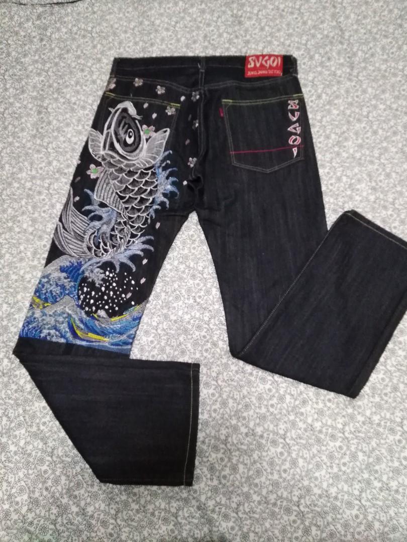 SUGOI JEANS JAPAN TATTOO (KOI), Men's Fashion, Bottoms, Jeans on Carousell