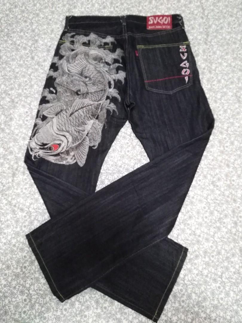 SUGOI JEANS JAPAN TATTOO (KOI), Men's Fashion, Bottoms, Jeans on Carousell