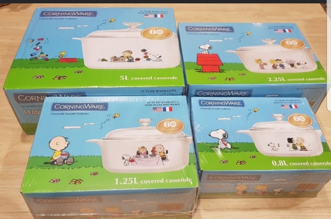 BNIB Snoopy Corningware (4 pieces set), Furniture & Home Living ...