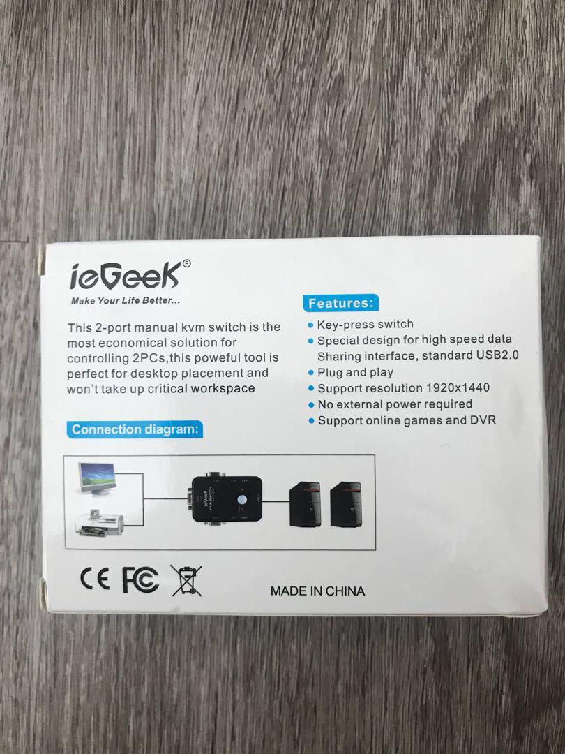ieGeek 2 Port USB KVM Switch, Computers & Tech, Parts & Accessories, Cables & Adaptors on Carousell