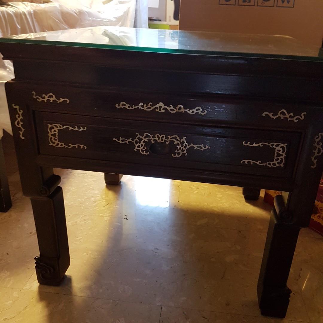 Rosewood Corner Table with Shell deco, Furniture & Home Living ...