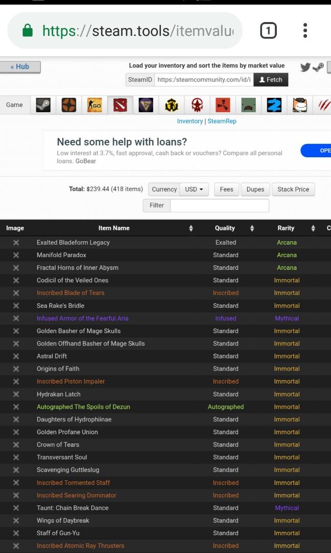 Selling dota 2 inventory, Video Gaming, Gaming Accessories, Game Gift ...