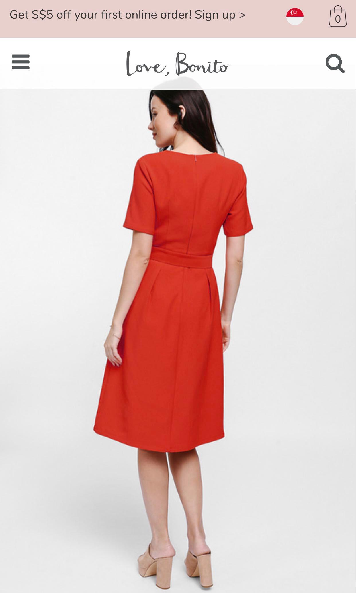 BN Love Bonito Derek Textured Notch Belted Midi Dress, Women's Fashion ...