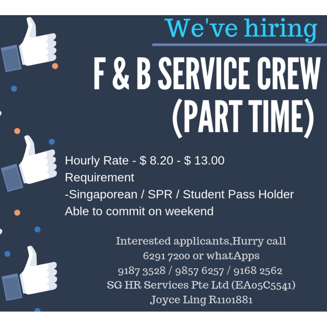F & B Service Crew, Jobs, Hospitality, F&B on Carousell