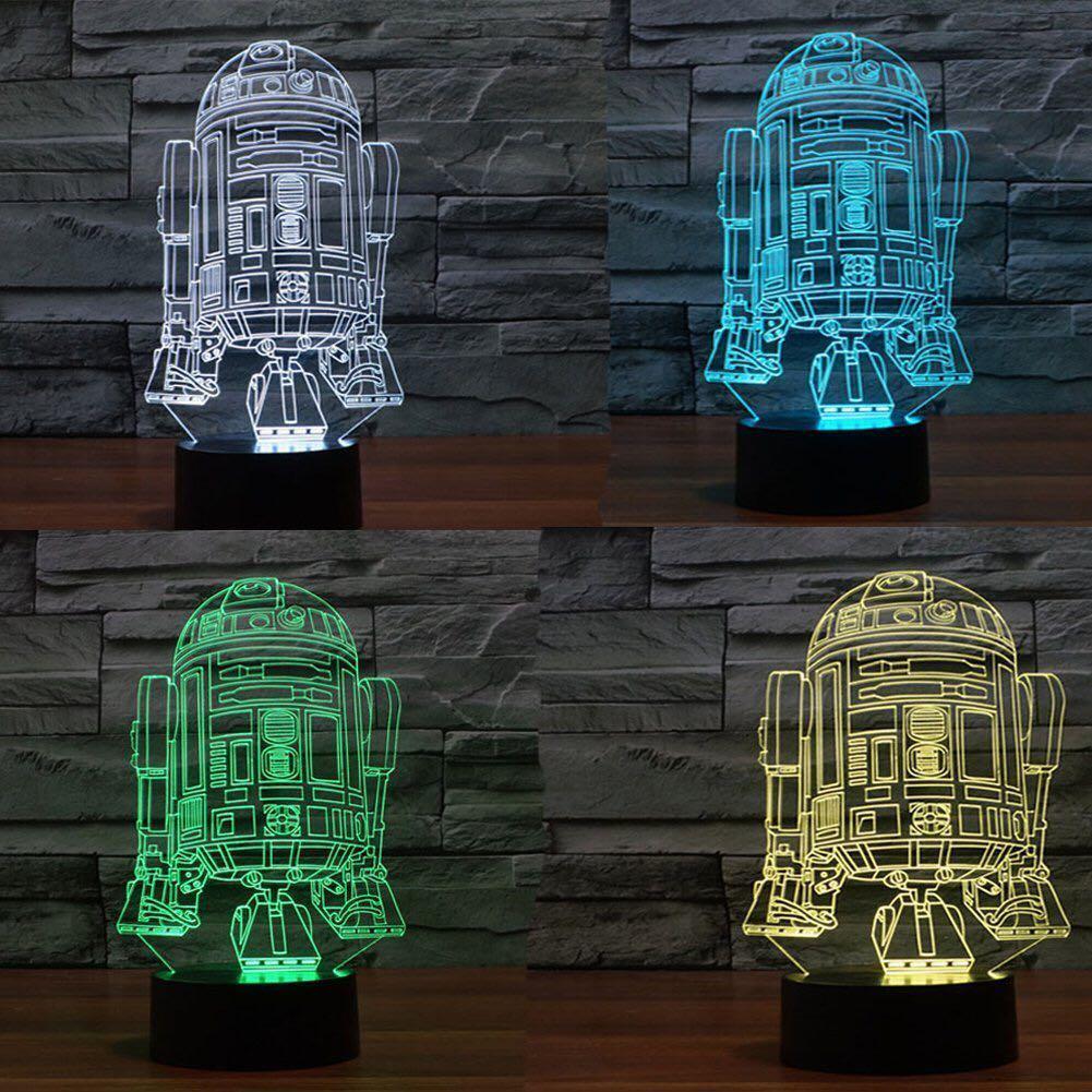 Star Wars Force Awaken 7 Color Changing Robot R2D2 Touch 3D Optical ...