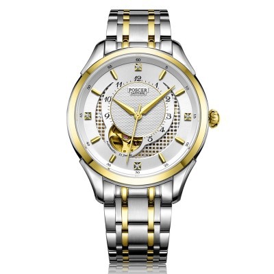 POSCER Men Mechanical Waterproof Steel Belt Watch 50049, Luxury ...