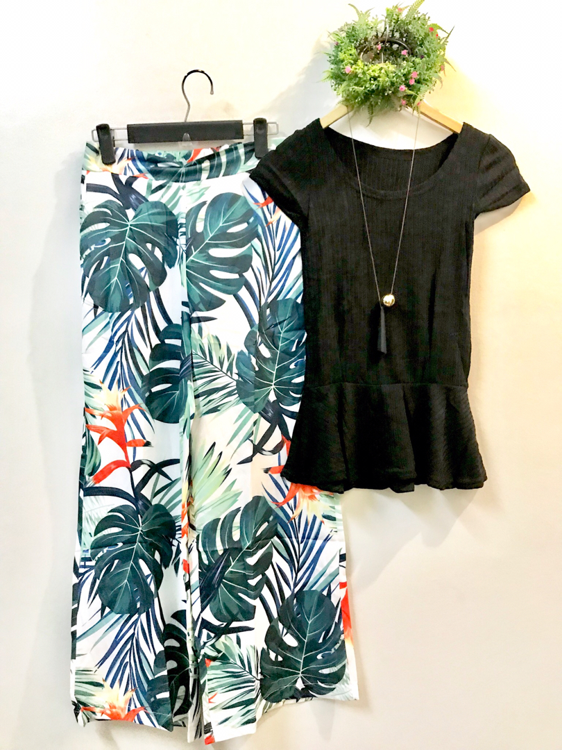 Terno palm design square pants and blouse, Women's Fashion, Dresses ...