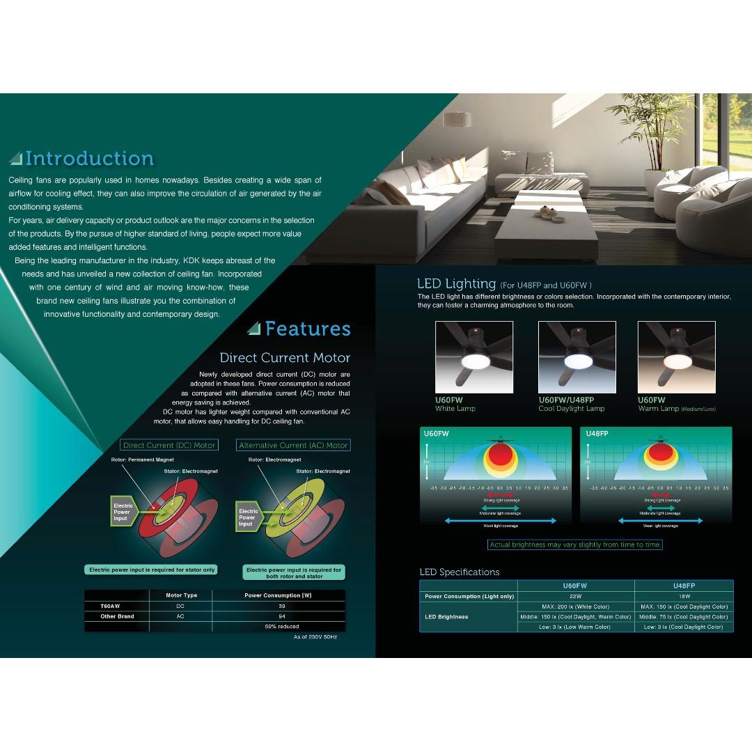 KDK 48" U48FP DC CEILING FAN WITH LIGHT & REMOTE, Furniture & Home ...