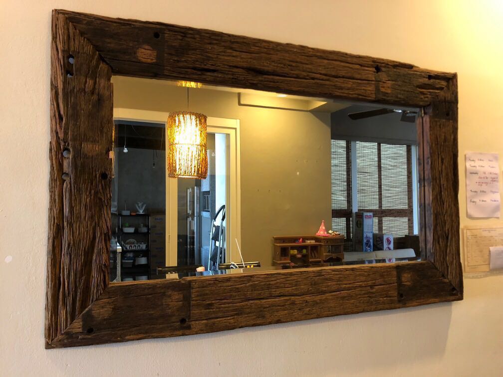 SOLID OLD WOOD RAILROAD MIRROR WALL UNIQUE BEAUTIFUL RESORT STYLE ...
