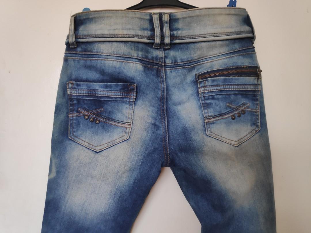 Maong pants and striped top terno, Women's Fashion, Bottoms, Other ...